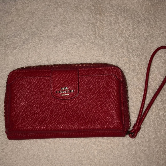 Coach | Bags | Red Leather Coach Wallet With Zipper | Poshmark